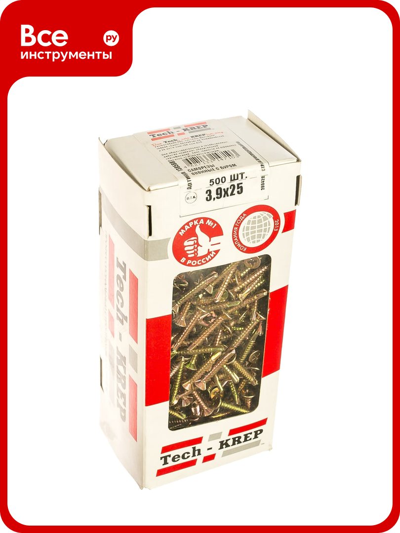 Оконные саморезы с буром Tech-Krep 3,9х25 500 шт желтые коробка с ок. 138588