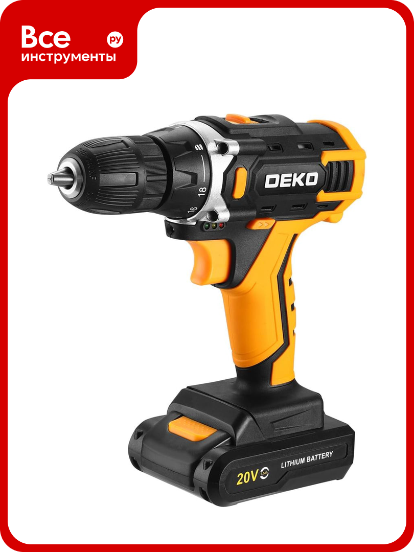 Аккумуляторная дрель-шуруповерт DEKO Banger 20V ONE +, 20В, 1x1.5Ач 083-1042