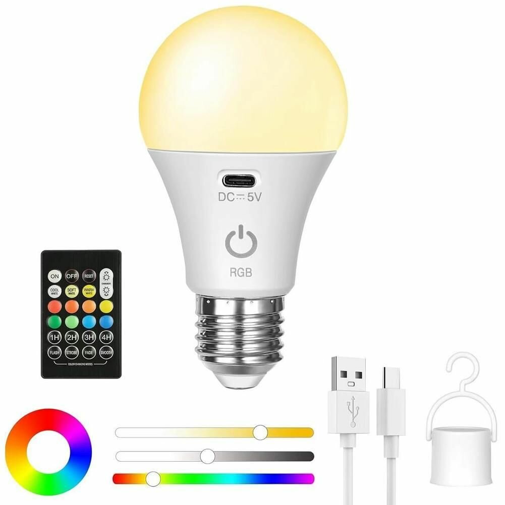 Лампочка светодиодная E27 RGB разноцветная с пультом диммируемая