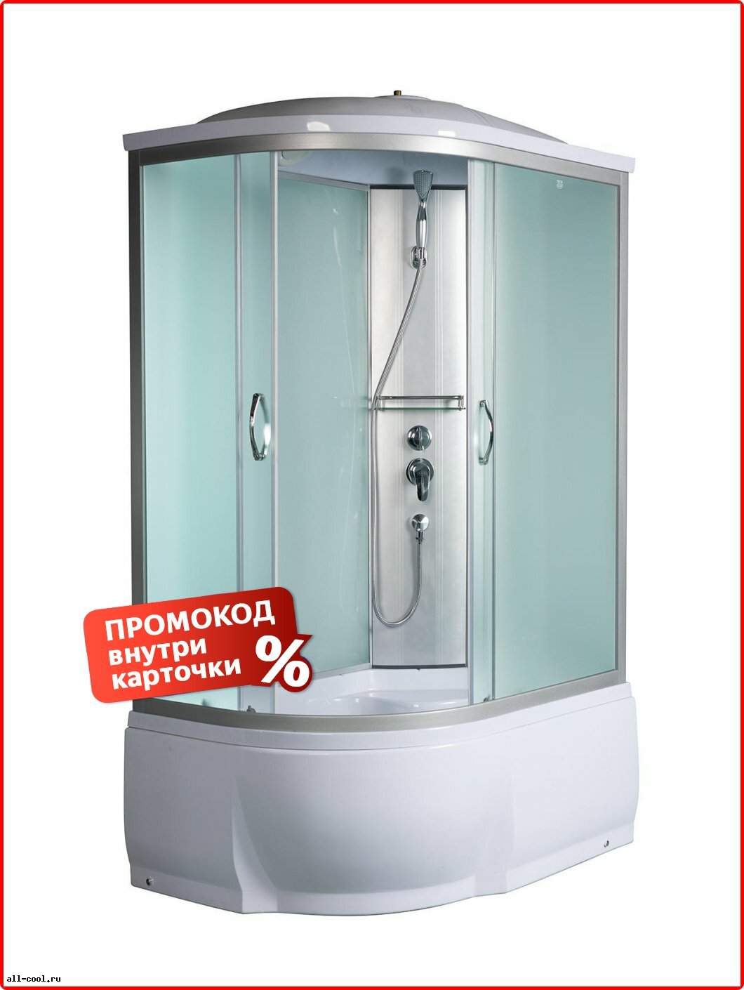 Душевая кабина River Sira 110x80 высокий поддон, асимметричная, белый, с сиденьем