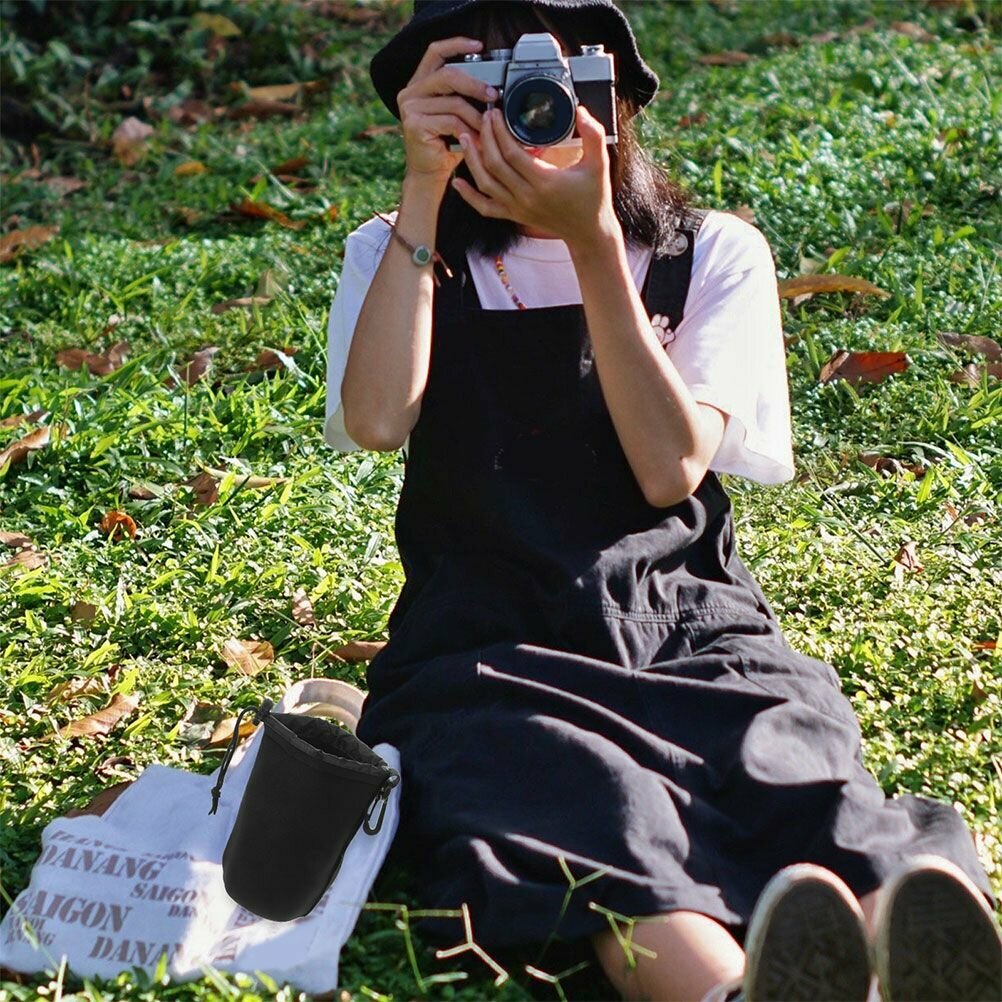 Водостойкий неопреновый чехол для объектива камеры черного цвета с затяжкой, 3 шт для защиты