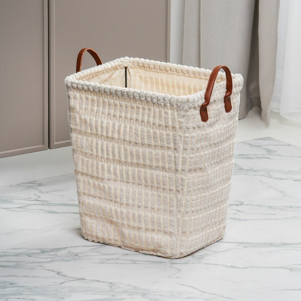 Корзина для хранения HomeEase фланелевая 35x30x40 см белая с металлическим каркасом, ручки, A190008