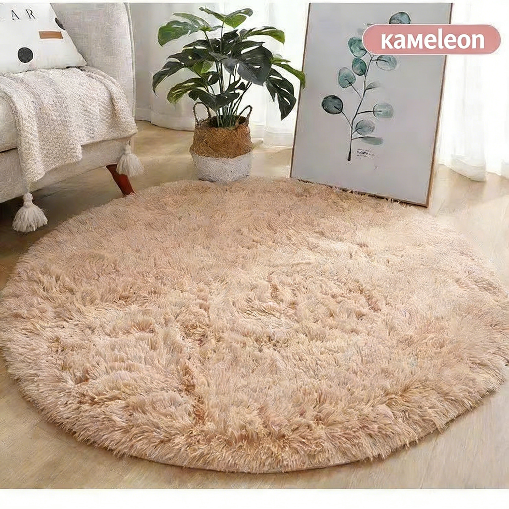 Круглый пушистый ковер в каштановом оттенке (мягкий текстурный дизайн) 120x120 см