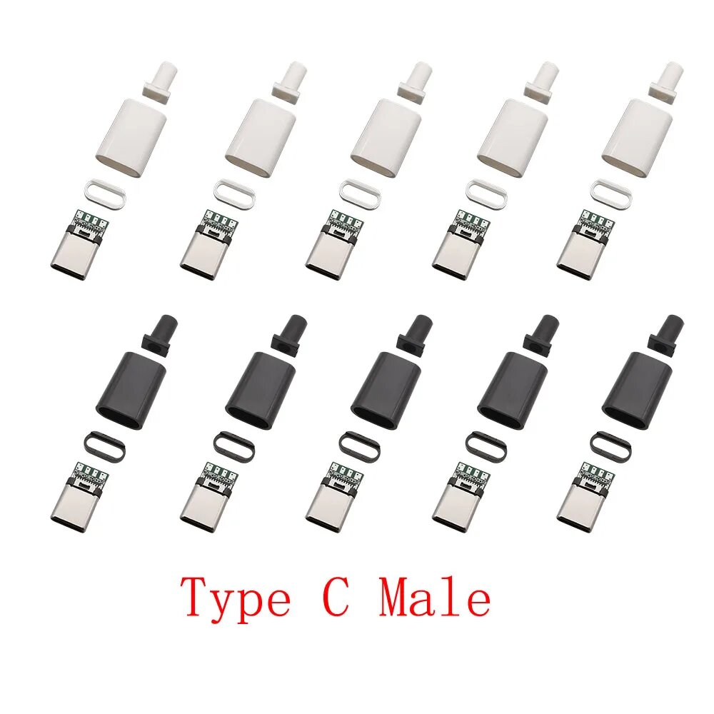 Разъемы USB-C для зарядки 10 шт, белые и черные