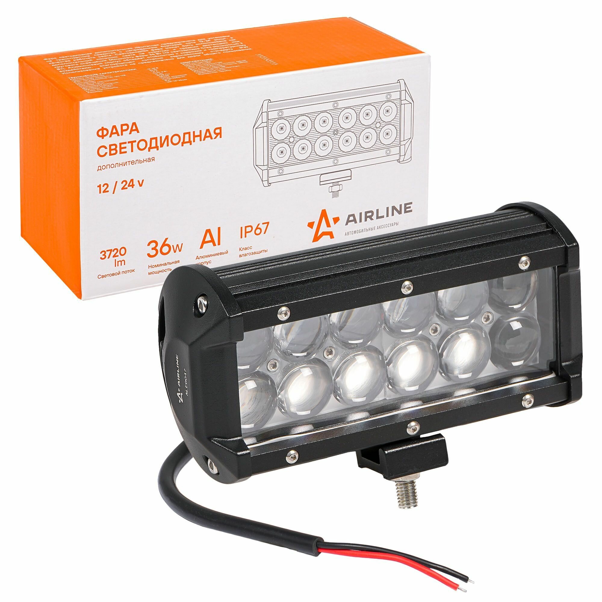 Фара светодиодная балка двухрядная 36W 165x78x65 12 LED 4D линза 12/24V (AIRLINE)
