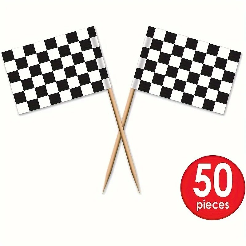 Клетчатые флажки-зубочистки для тортов 50 шт.