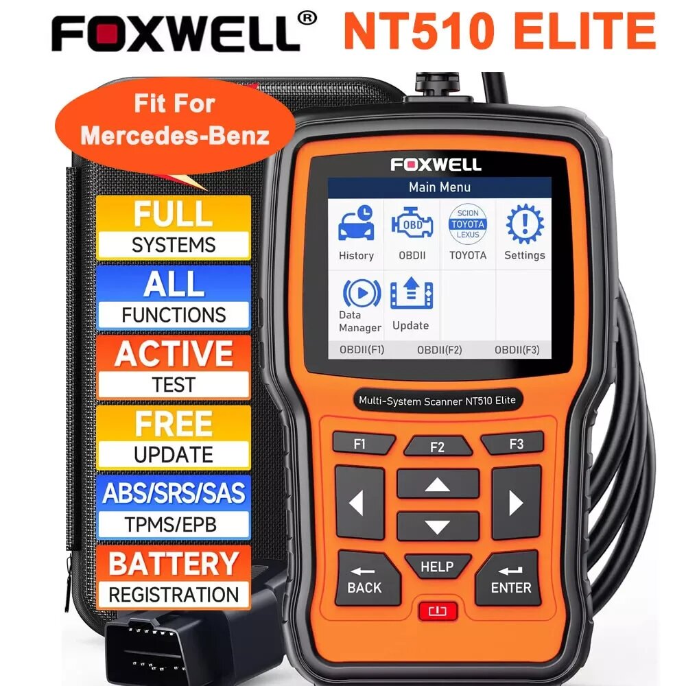 Foxwell NT510 Elite для MERCEDES BENZ, сканер двунаправленного управления OBD2, сброс масла, EPB TPMS, инструмент диагностического сканирования всех систем