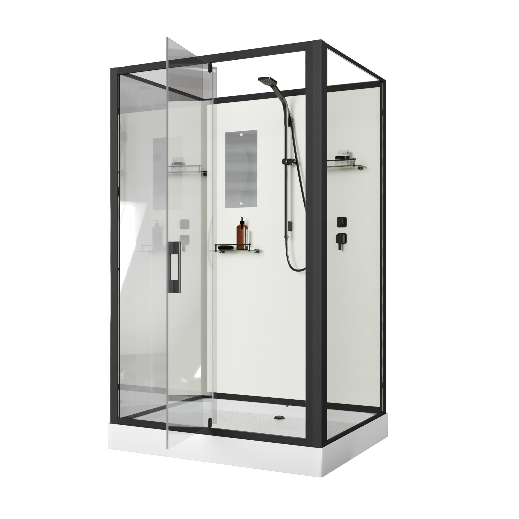 Душевая кабина Niagara Standart ST120/90/15Q/BL/BK (120х90х200) прямоугольник, поддон 15см, распашная, проф. черный, без крыши,3 места