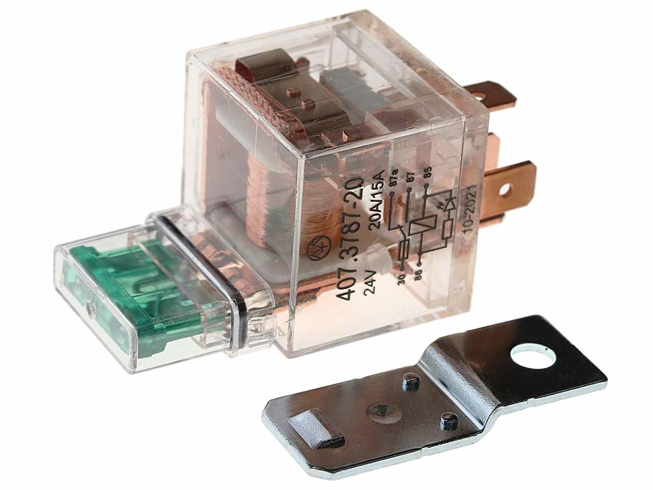 Реле электромагнитное 24V 5-ти контактное 20/15А переключ. со светодиодом прозрачный корпус, 407.3787-20, энергомаш
