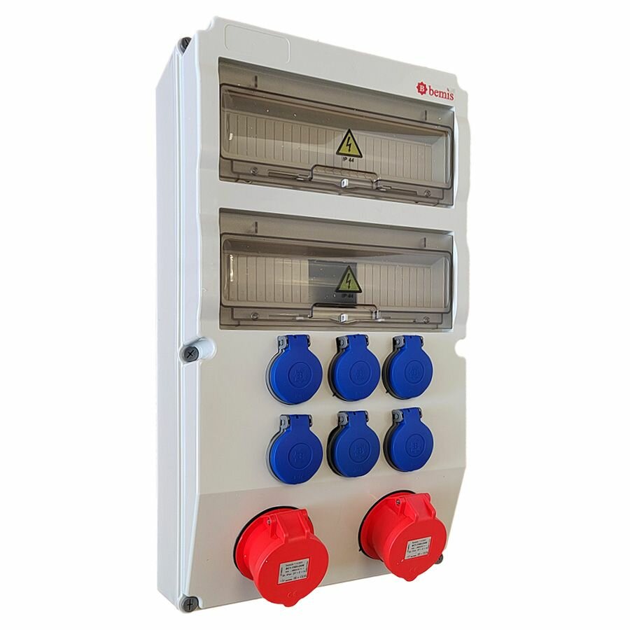 Щиток для 26 автоматов, 2 розетки CEE 5/16А, 6 розеток Shuko, IP44, Bemis, BD8M2218-6020