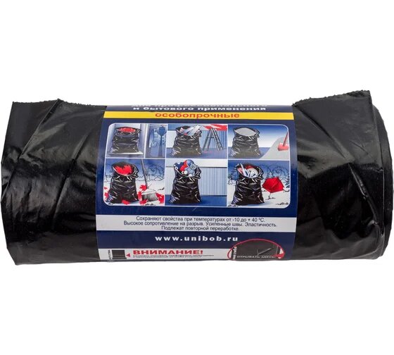 Мешки для мусора UNIBOB 220 л Черные Рулон 10 шт 215024 0432-709X