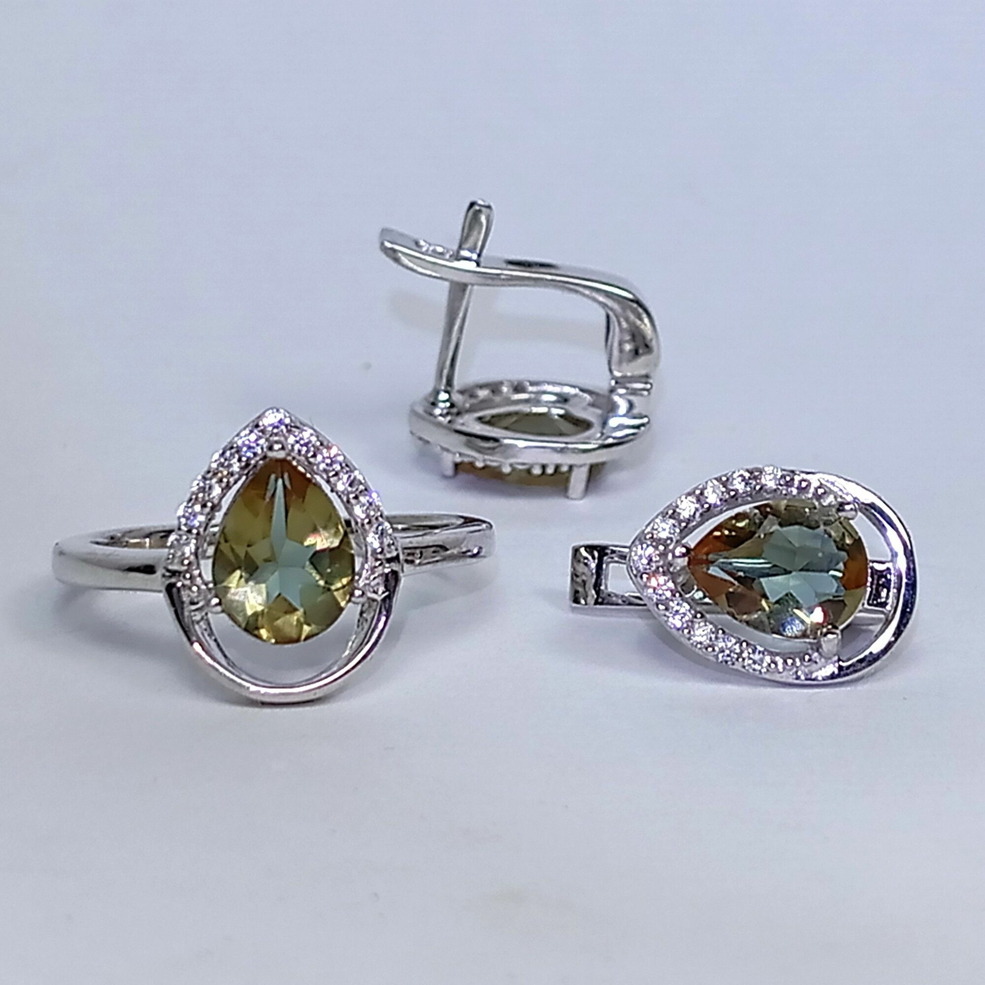 Ювелирный комплект, серебро, 925 проба, родирование, султанит