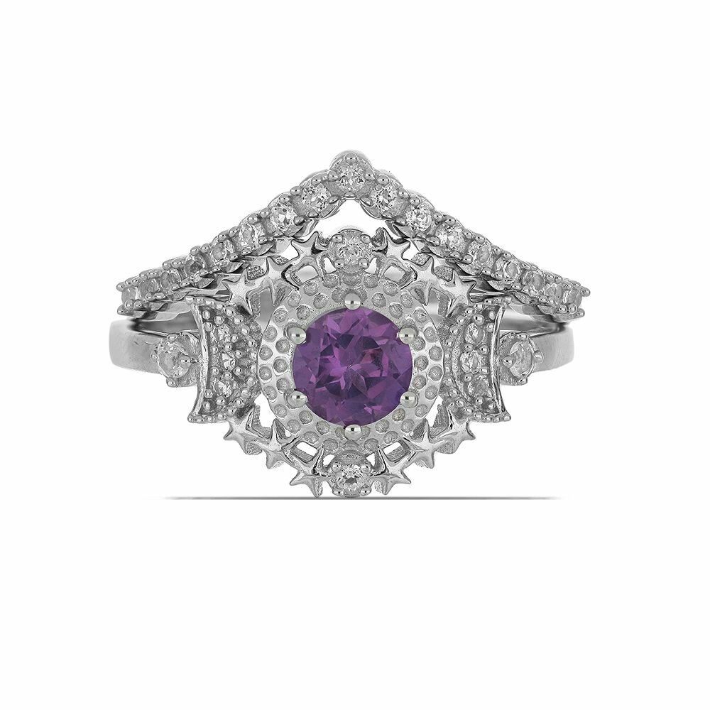 Кольцо, серебро, 925 проба, родирование, топаз, александрит синтетический