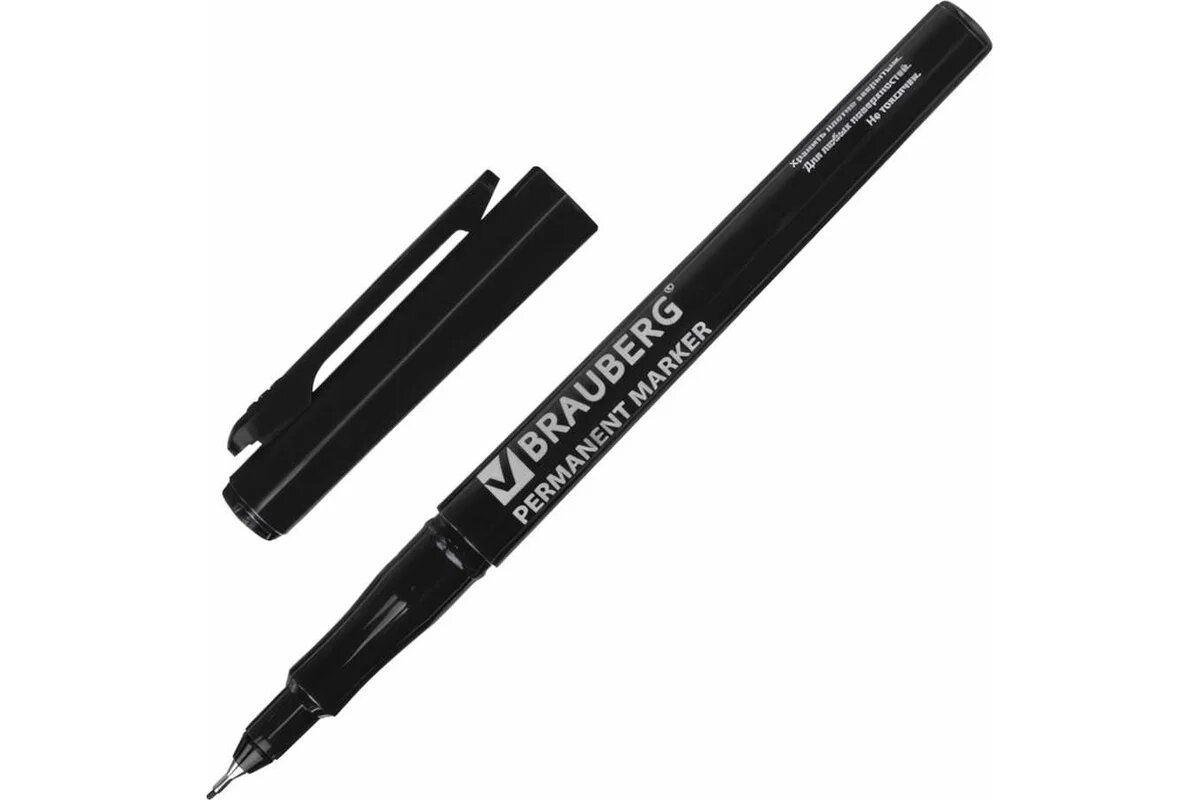 BRAUBERG Маркер перманентный Super Slim, черный, тонкий металлический наконечник, 0,8 мм, упаковка 12 шт, 151632