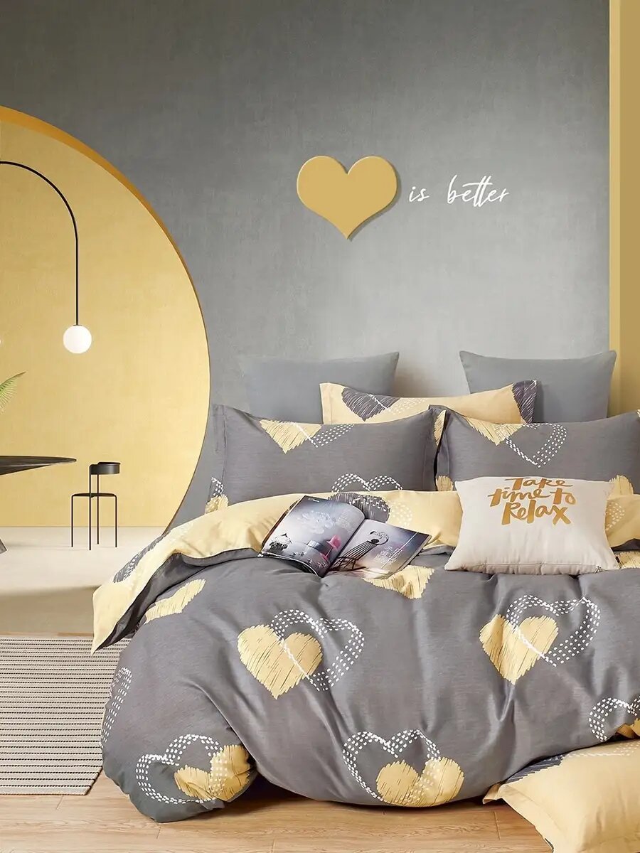 Постельное белье Евро с 2 наволочками, хлопковый сатин