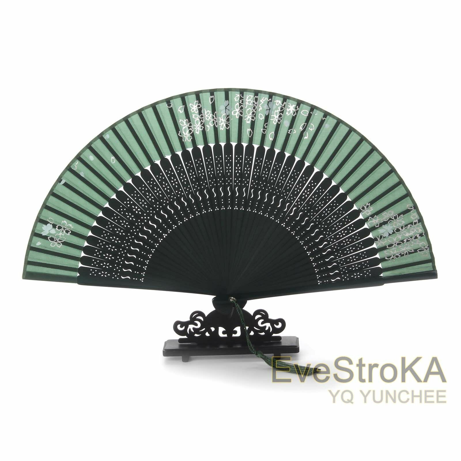 Ручной веер складной деревянный тканевый из бамбука китайский японский работы летний