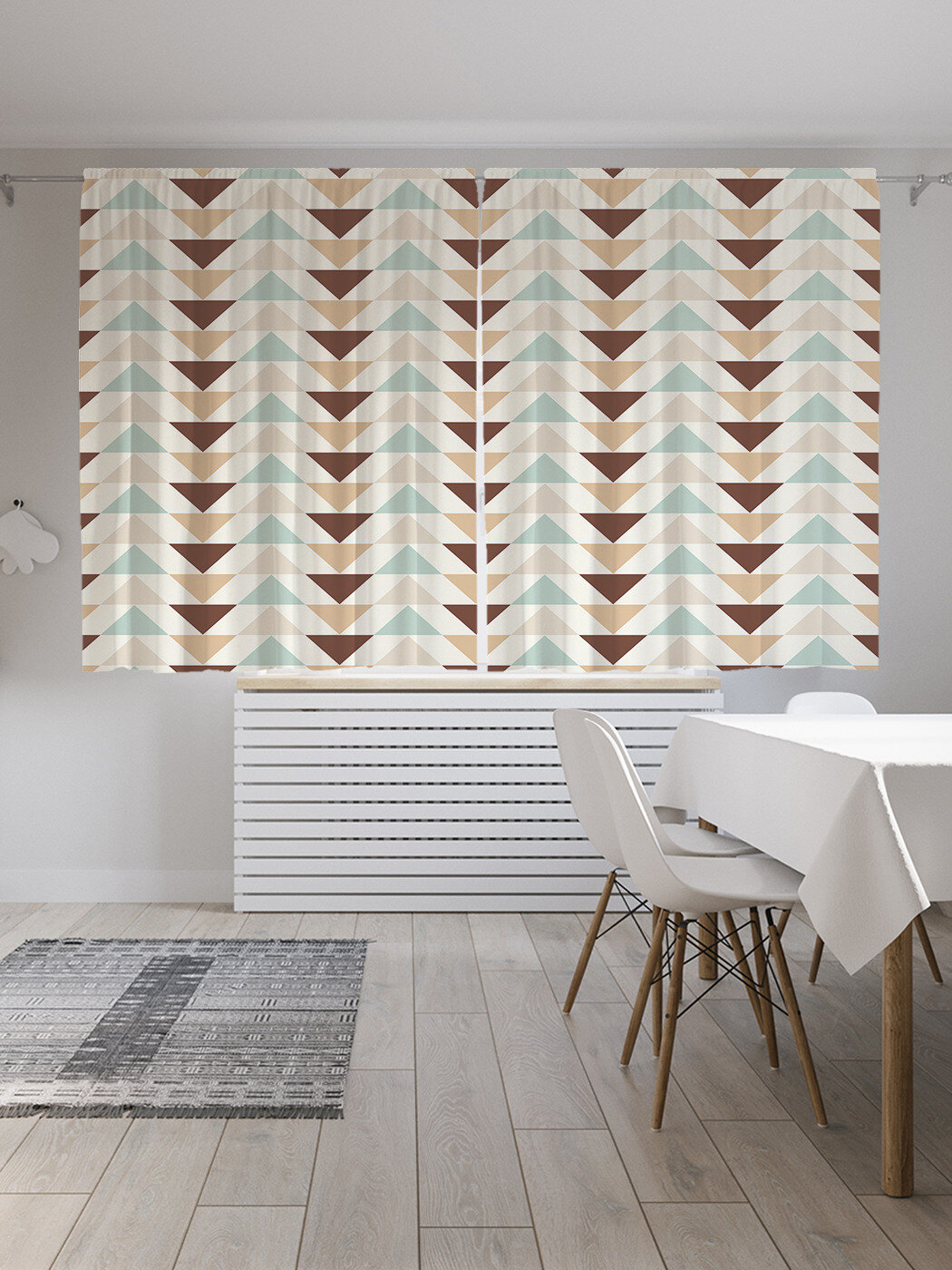 Фотошторы короткие "Вертикаль треугольников", 2 полотна шириной по 145 см, высота 180 см, JoyArty