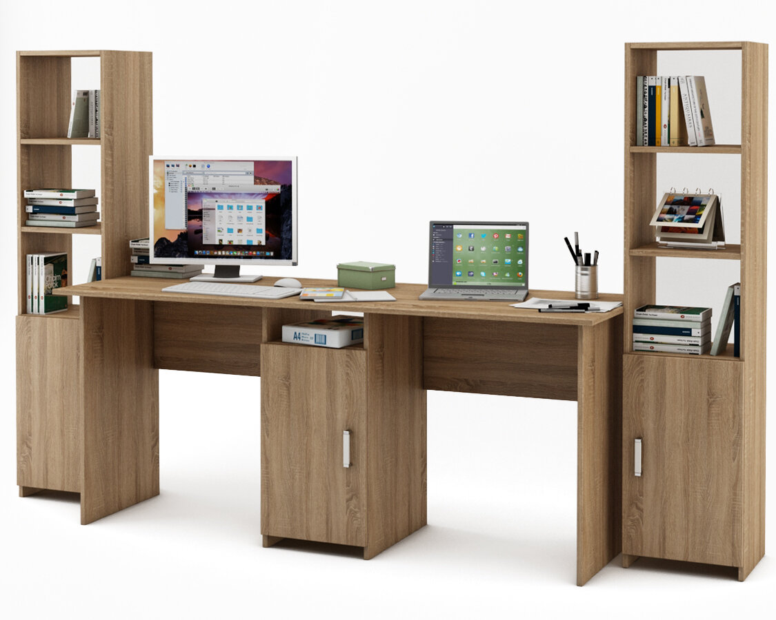 Стол письменный для школьника Лайт (Ньюкасл) 10, письменный стол, стеллажи, для двоих, ЛДСП, 245х60х149,2 см