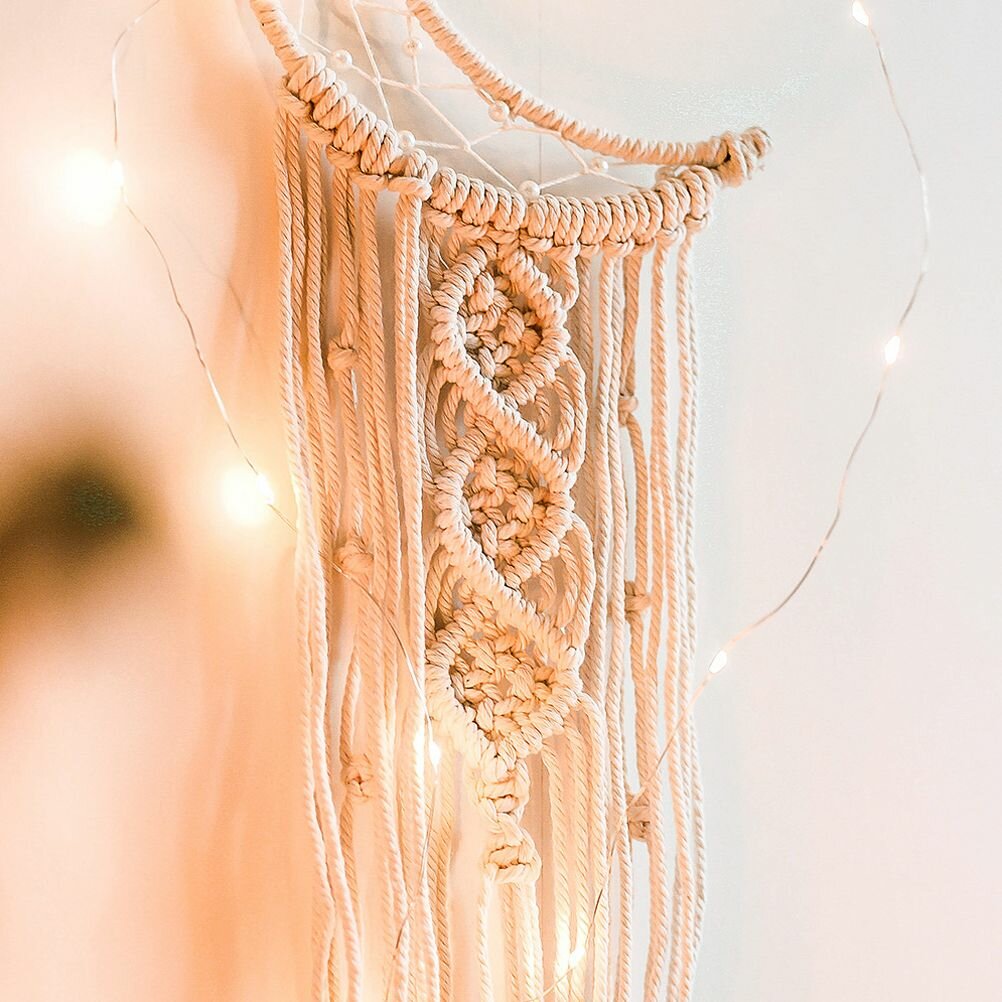 Ловец снов в форме луны, хлопчатобумажная веревка, тканые украшения, тканое настенное искусство