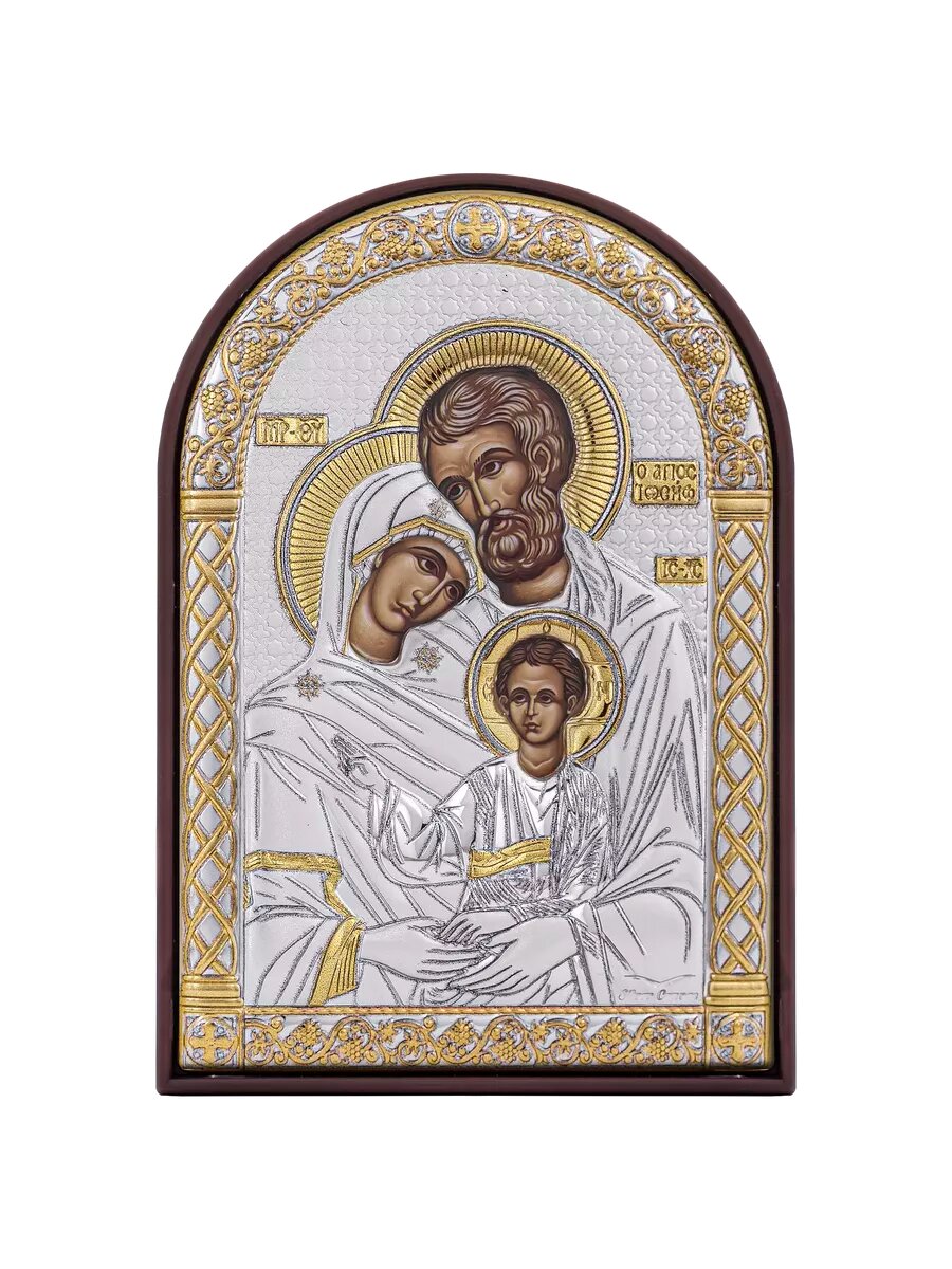 Икона серебряная, греческая Семейство, 48х70мм.