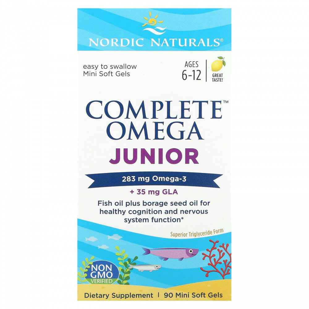 Nordic Naturals, Complete Omega™ Junior, для детей от 6 лет, со вкусом лимона, 90 миникапсул