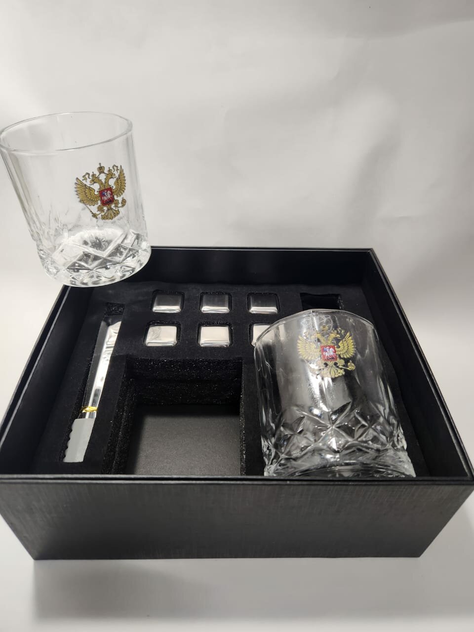 Стакан для виски с кубиками, с гербом РФ, мужской