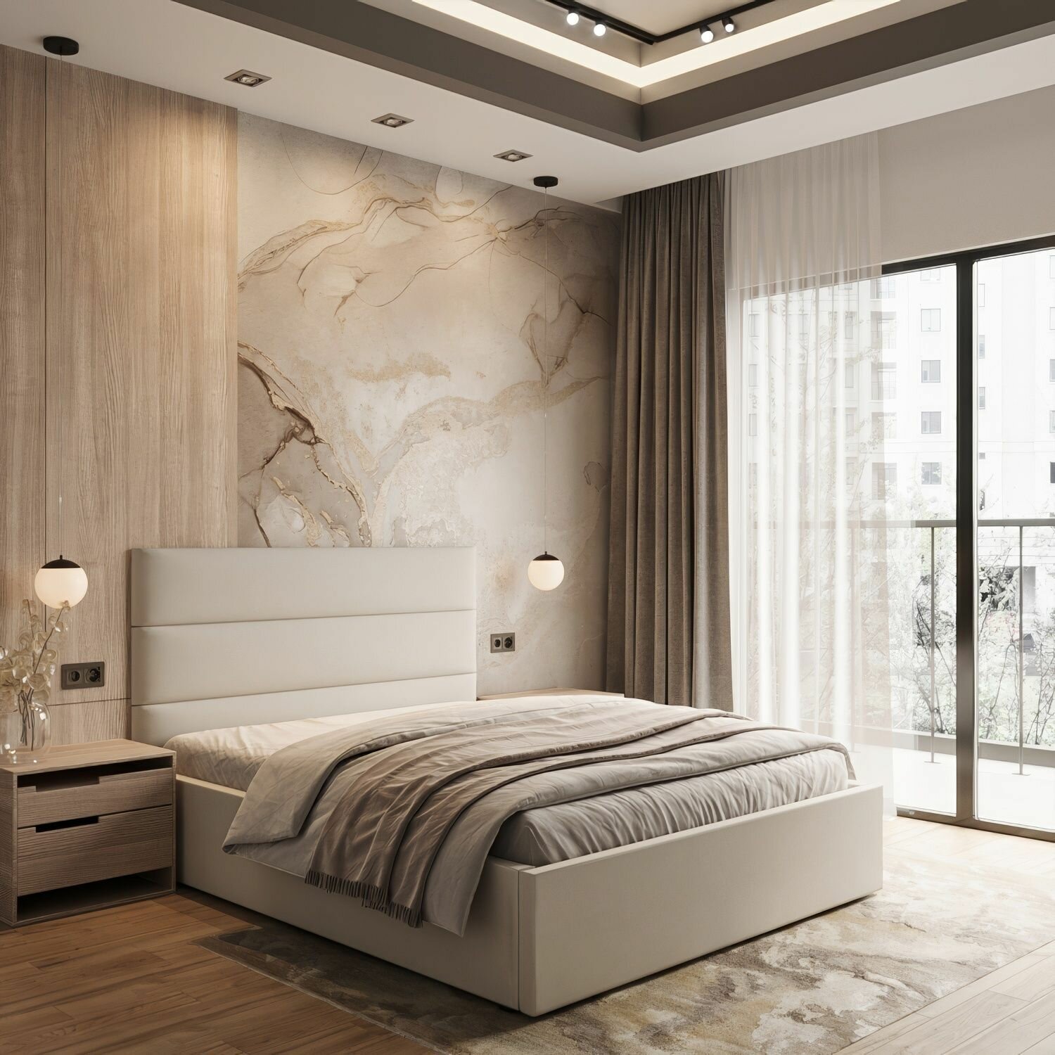 Кровать 200х200 двуспальная с подъемным механизмом, с ящиком для белья, белая