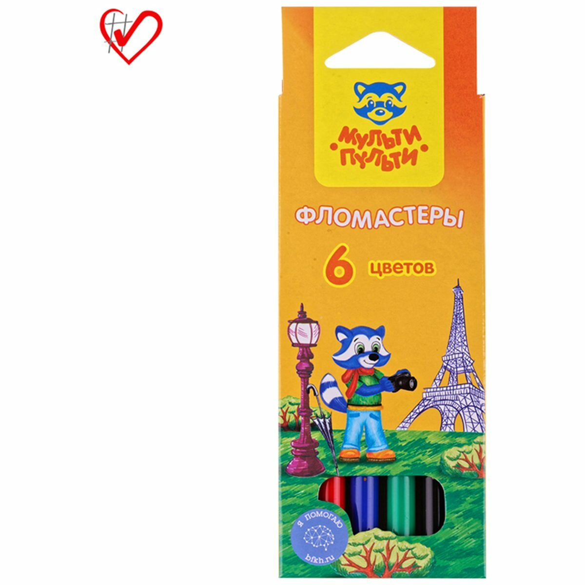 Набор фломастеров 6 цветов Мульти-Пульти "Енот во Франции" (линия 2мм, смываемые) картон. уп. (WP_10712), 24 уп.