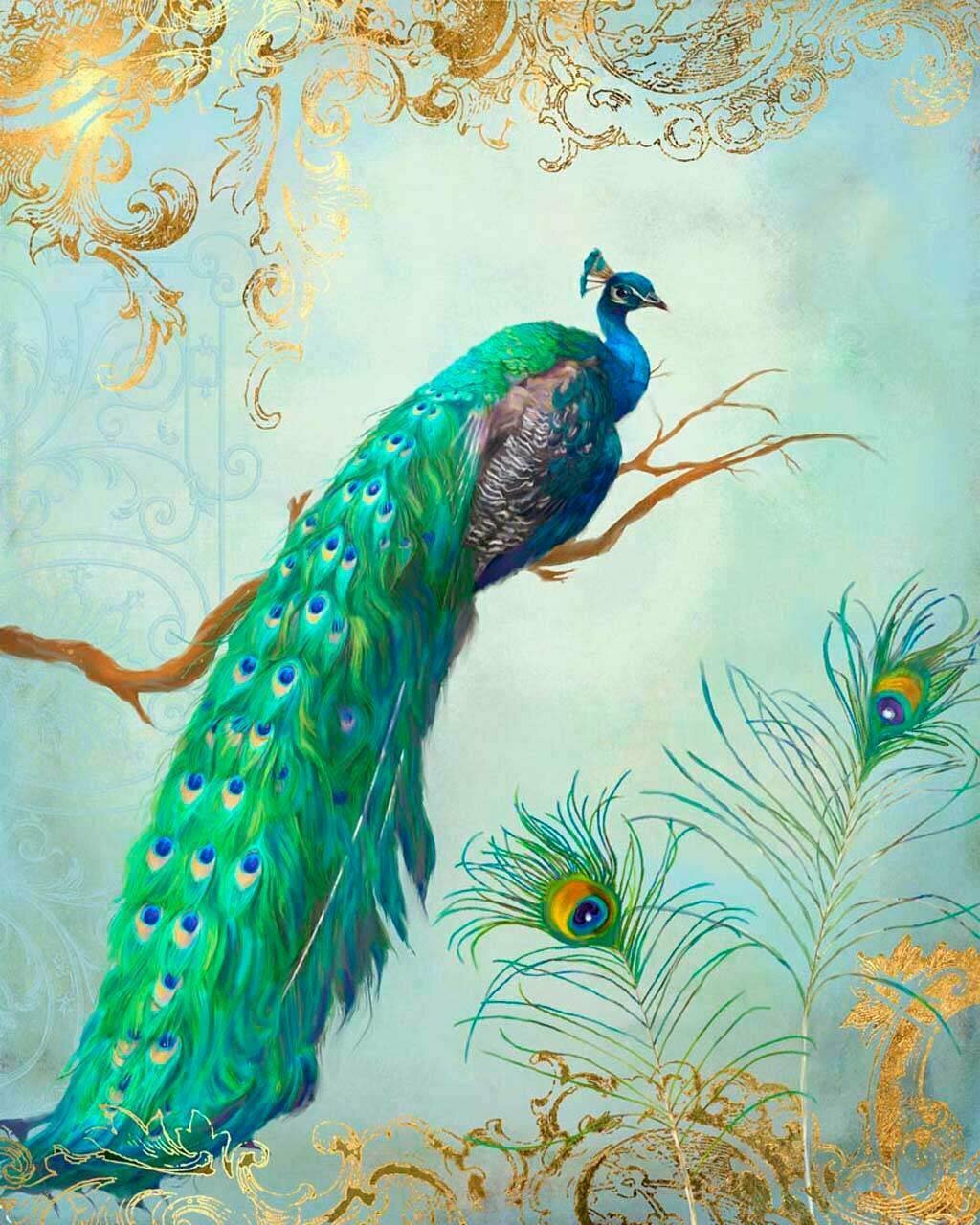 Фотообои Изумрудная жар-птица 8-311-S-Холст 270 x 200 см (ВхШ) Бесшовные, флизелиновые, влагостойкие обои MasterFresok