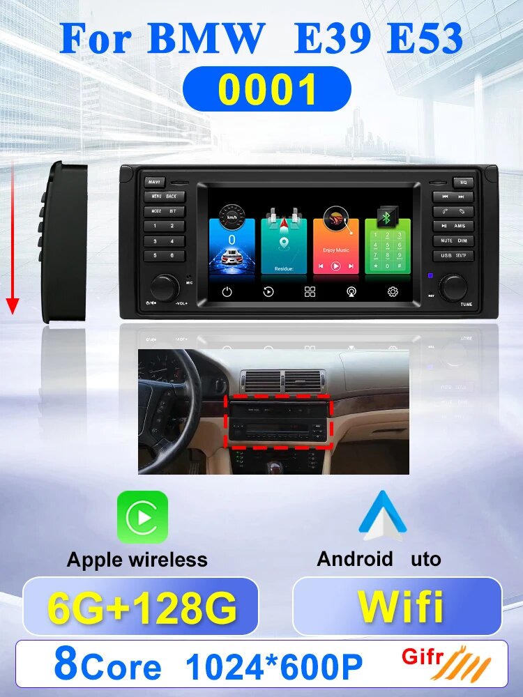 Для BMW X5 E53 E39 1996-2004 Автомобильный радиоприемник Мультимедийный плеер 7 дюймов Android 13 Carplay GPS-навигация RDS FM Стерео Аудио WIFI 8Core 6G 128G A