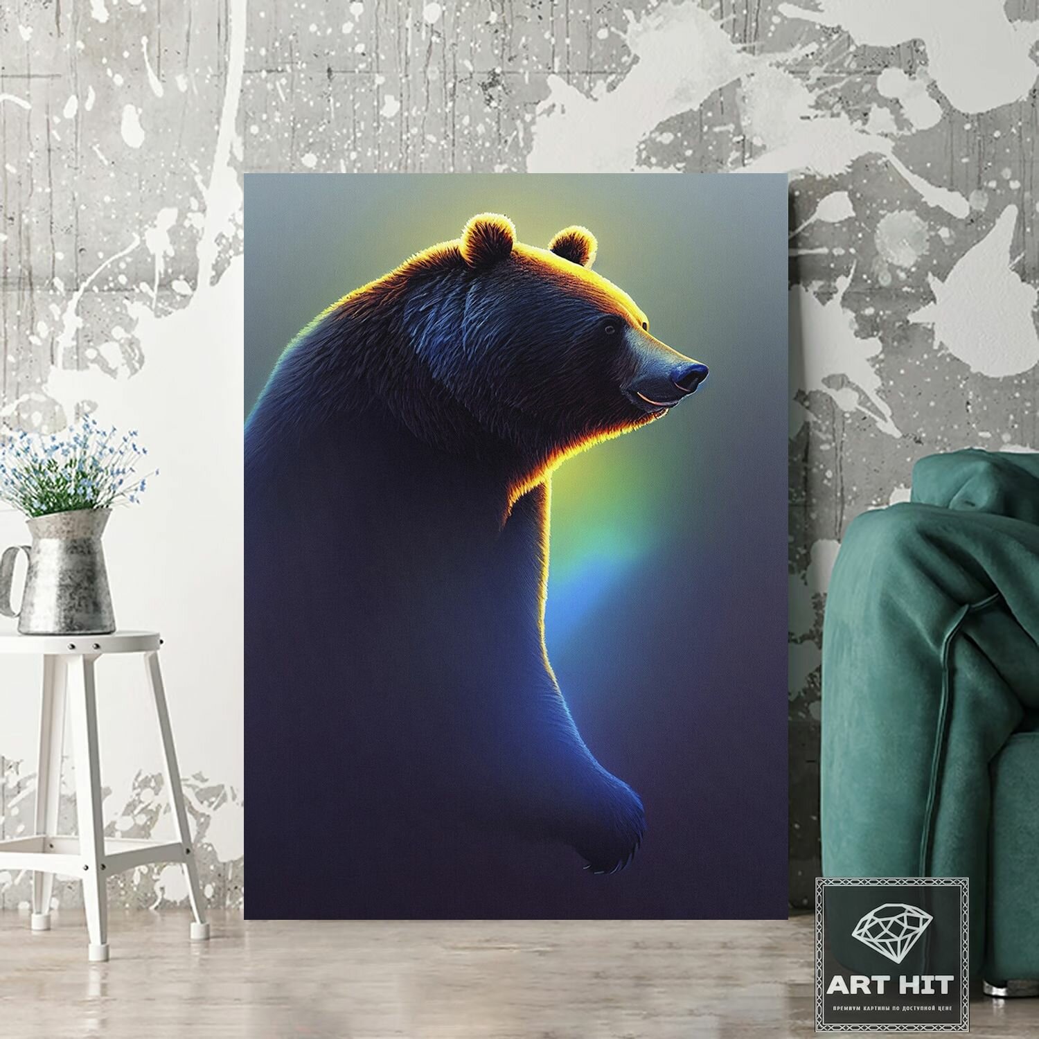 Картина дикий медведь, 50х70 см.