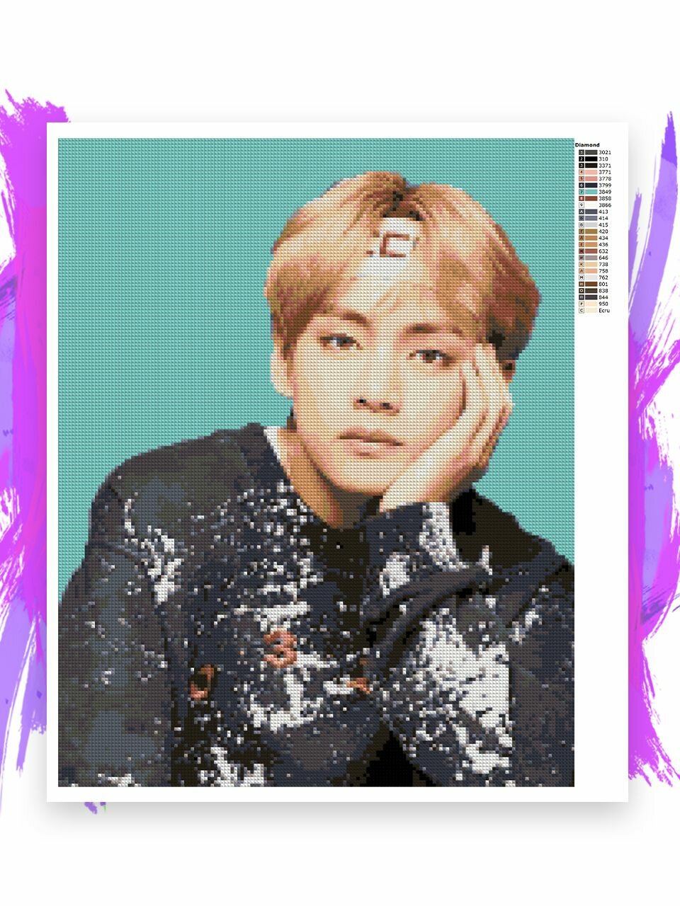 Алмазная мозаика без подрамника - вышивка Ким Техен BTS 40 х 50 см