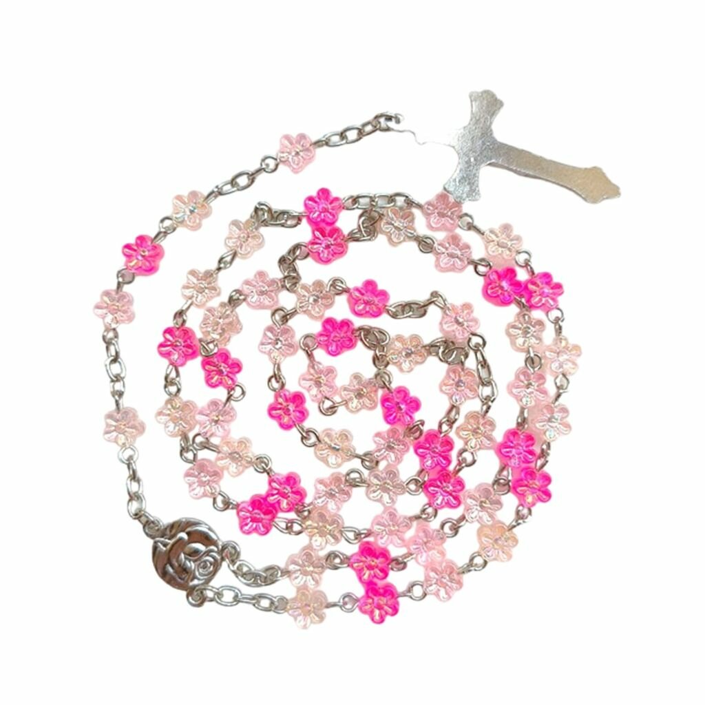 1 нитка красочного ожерелья из четок с крестом ручной работы в виде цветущей вишни, украшенного бисером
