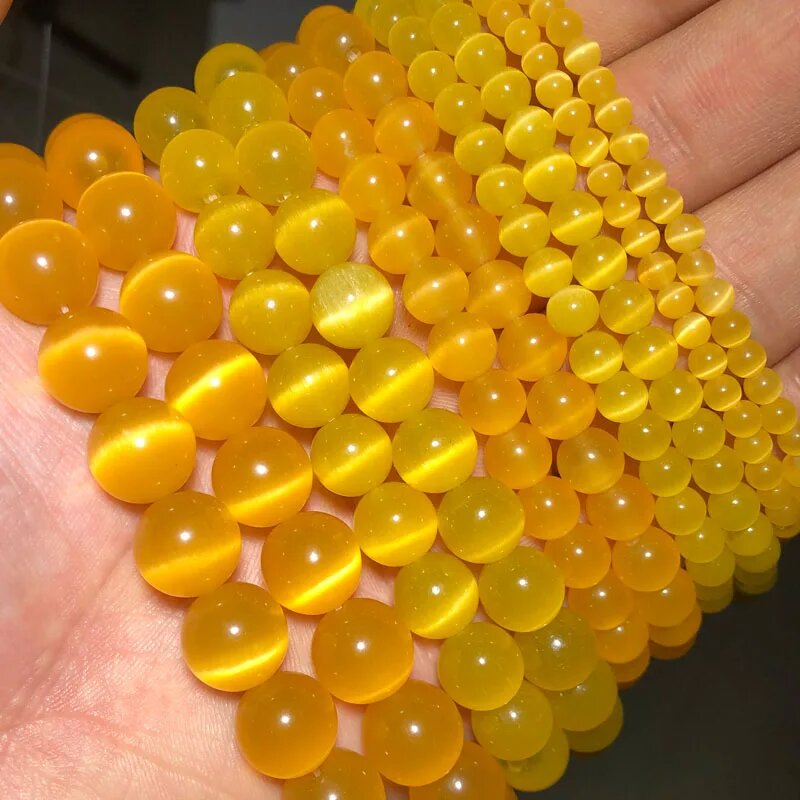 JHNBY кошачий глаз опал бусины 4/6/8/10/12 мм 4mm 95pcs, Dark yellow