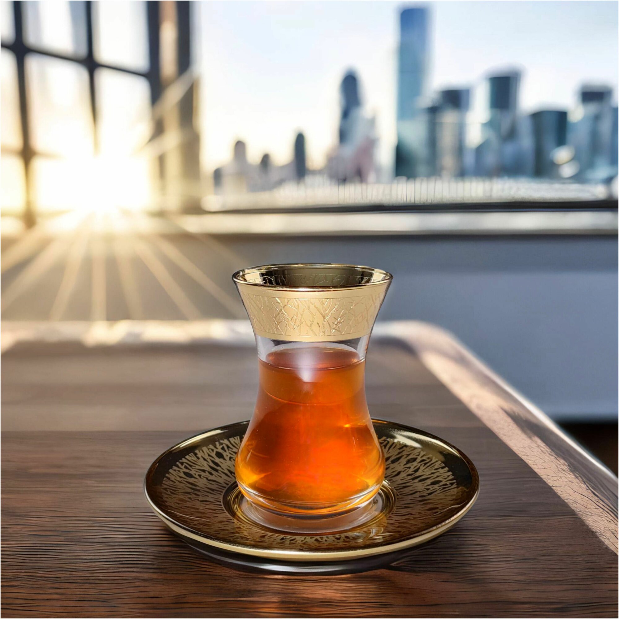 Подарочный набор турецких стаканов с блюдцами для чая / кофе, Армуды с алмазной гравировкой PROMSIZ флора / 125 мл, 6 шт.