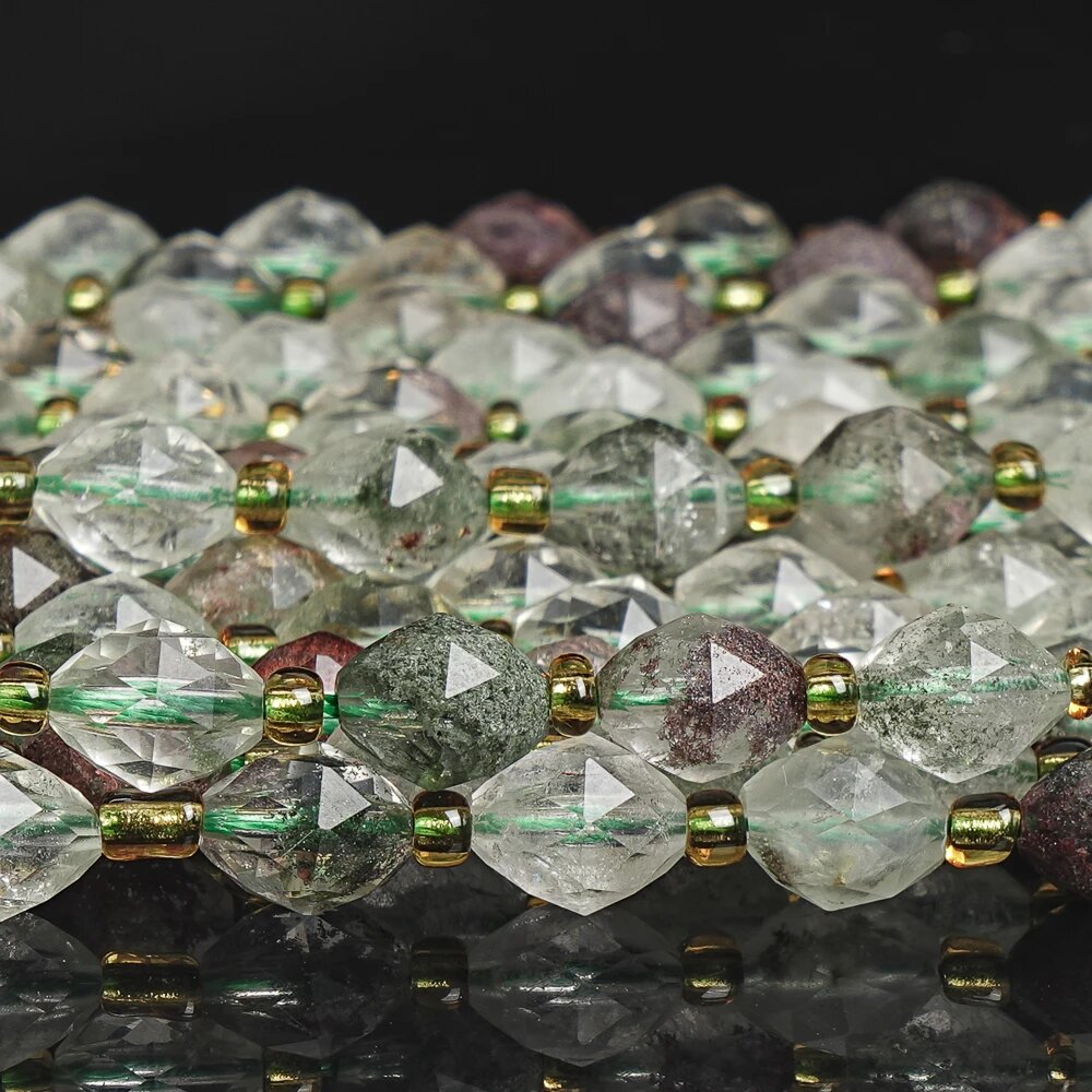 Зеленые фантомные кварцевые бусины 6/8 мм 8mm approx.38 beads