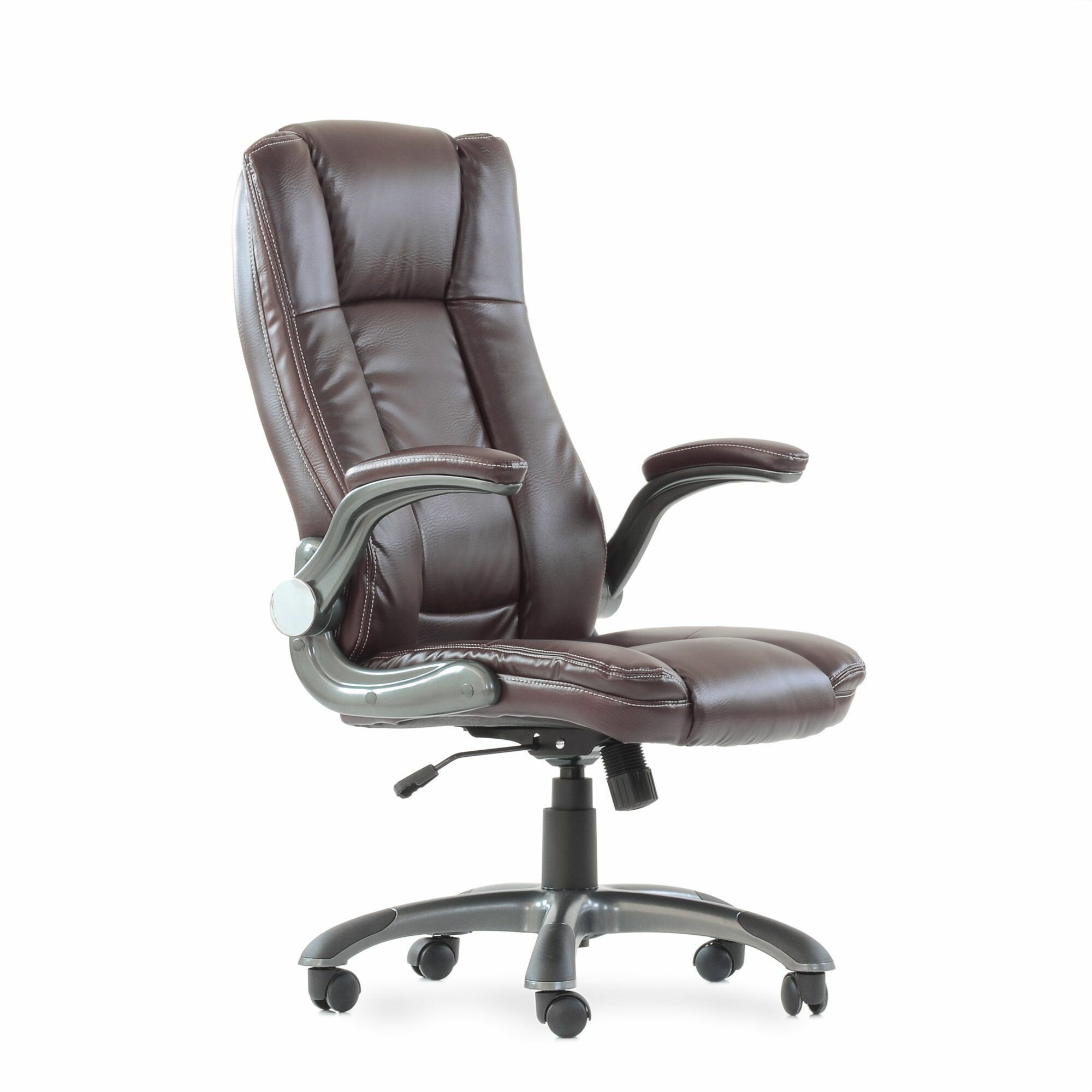 Кресло компьютерное K-24 PU-R57 Barneo коричневый, пластик, мягкое сиденье, с подлокотниками