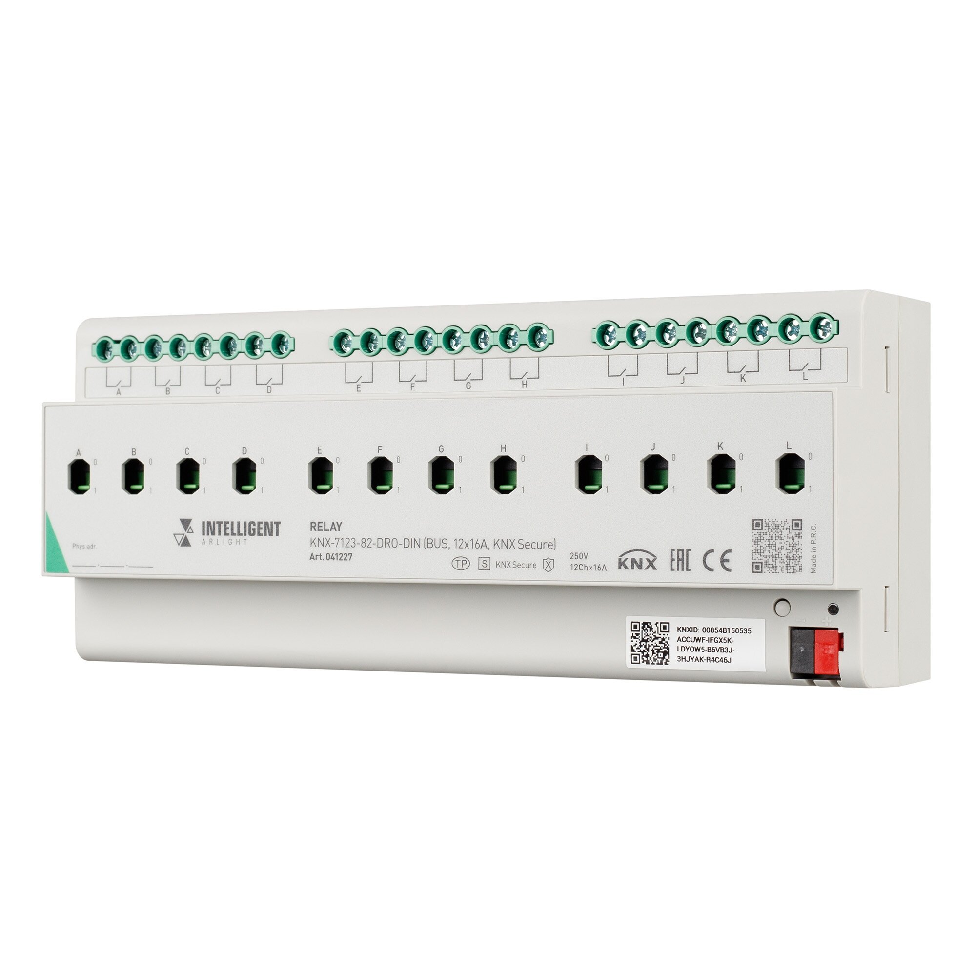 INTELLIGENT ARLIGHT Релейный модуль KNX-7123-82-DRO-DIN (BUS, 12x16A, KNX Secure) (IARL, IP20 Пластик, 2 года) 041227
