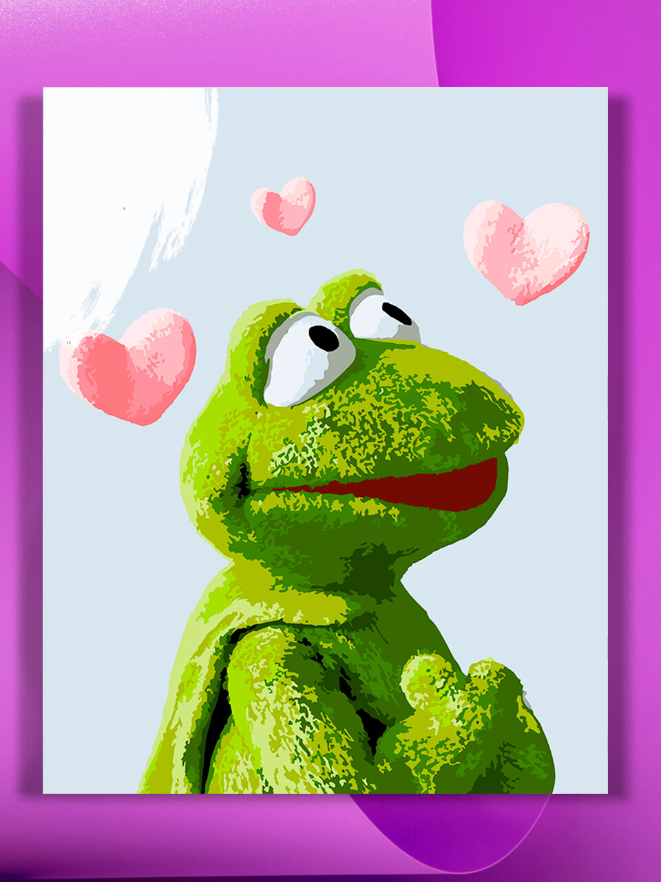 Картина по номерам на холсте Кермит с сердечками, 40 х 50 см