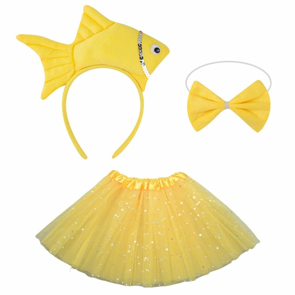 Комплект повязки на голову с изображением морской рыбки-Галстук-бабочка в виде Золотой рыбки, Марлевая юбка