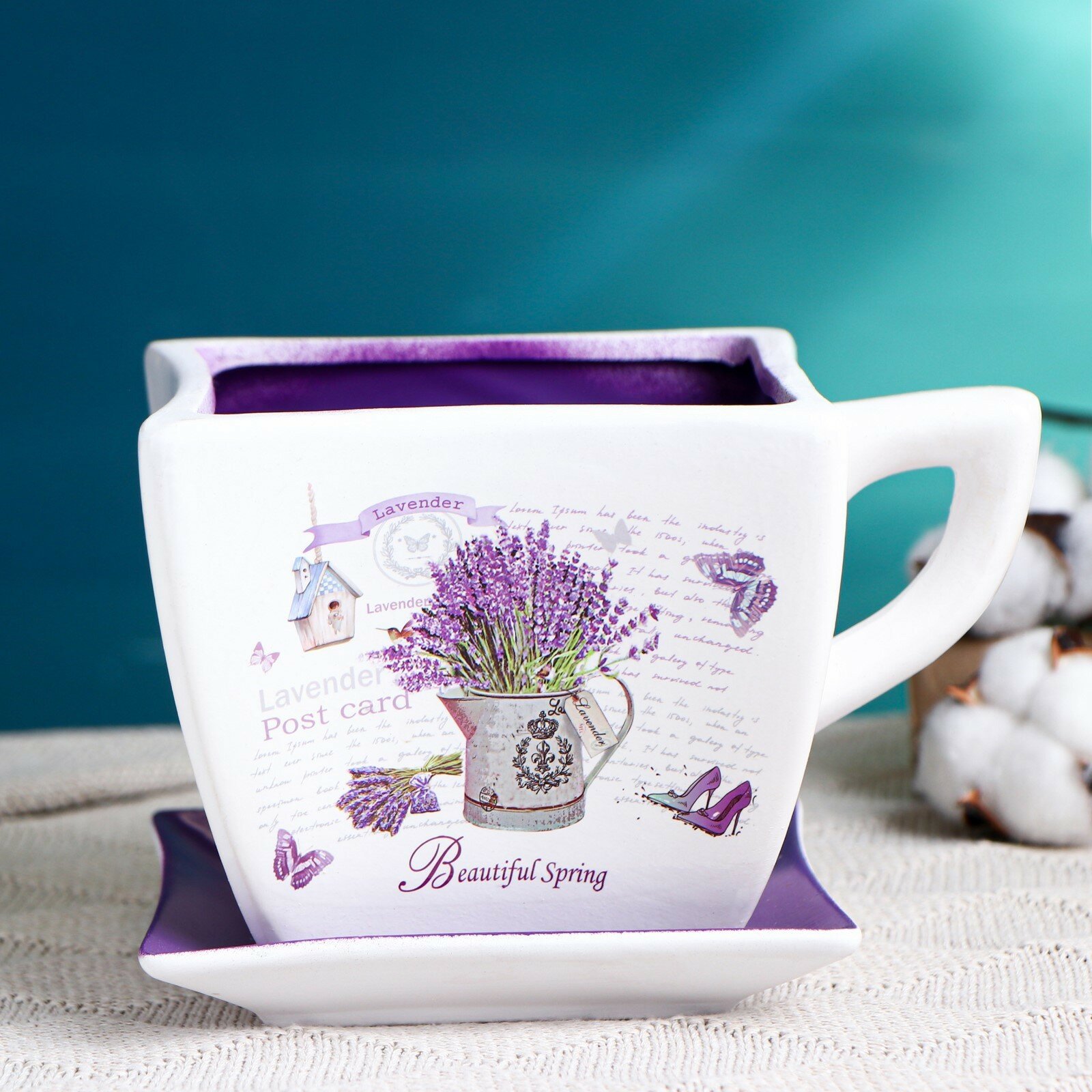 Горшок в форме чашки TAKE IT EASY "Прованс", керамика, размер 17х13х11см