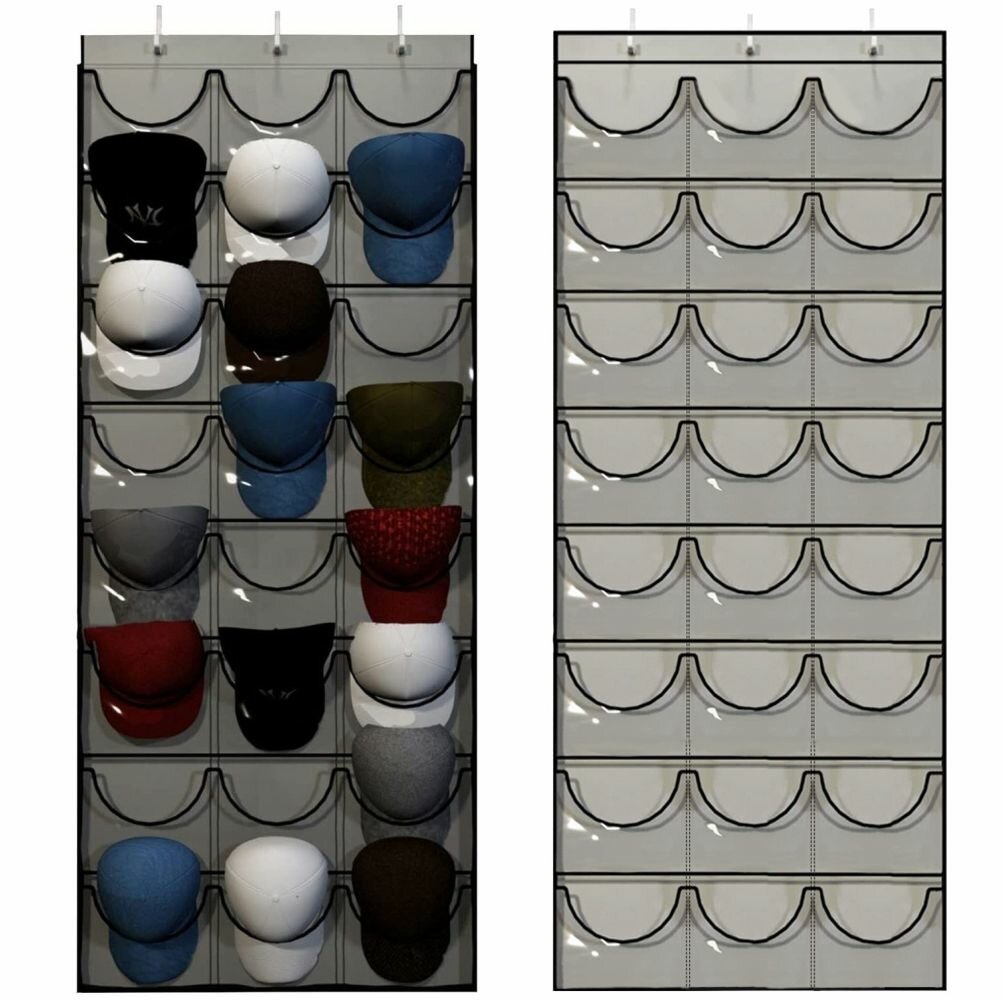 Органайзер для бейсбольной кепки, 24 кармана, вешалка для шляп, настенный подвесной держатель для хранения бейсболок и шляп