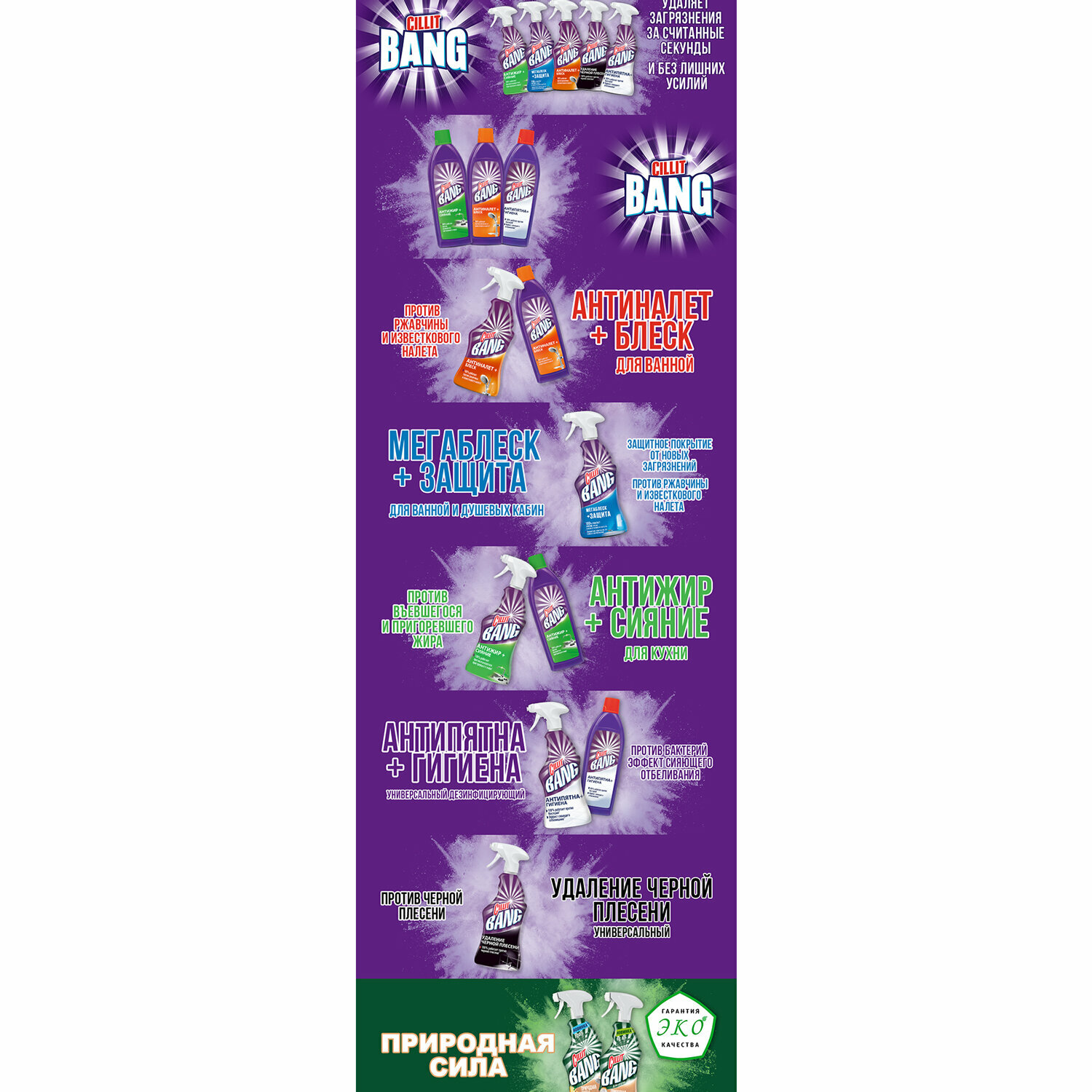 Упаковка 3 шт. Чистящее средство 750 мл, CILLIT BANG "Антиналет + Блеск", универсальное, распылитель
