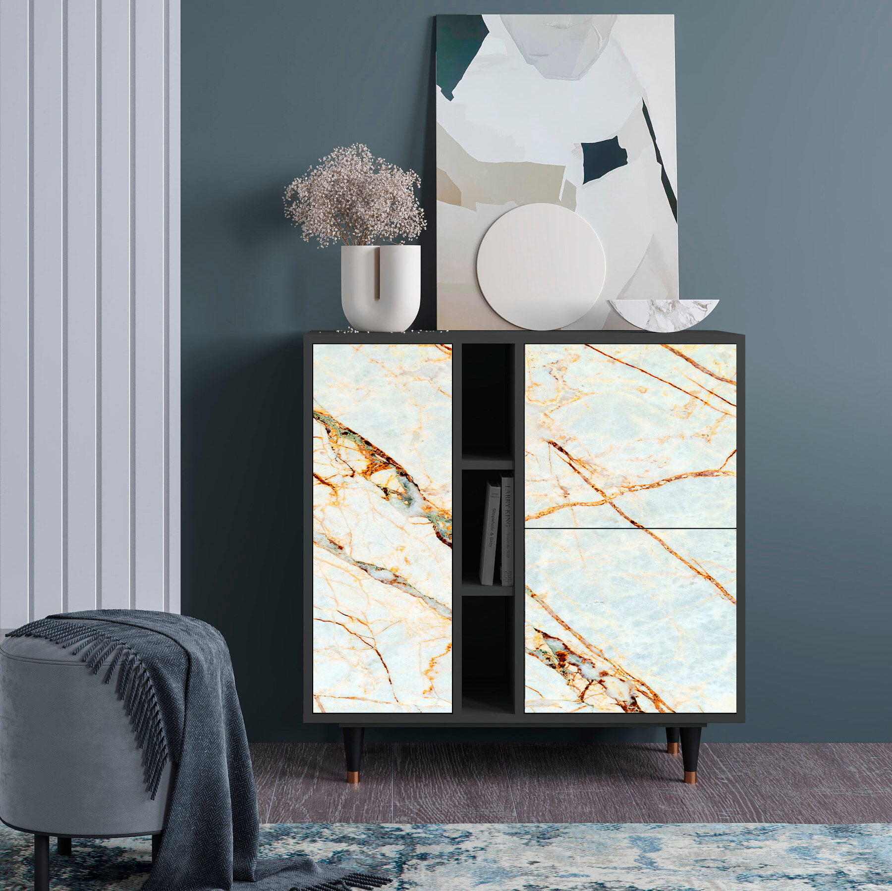 Комод - STORYZ - BS5 Sandy Marble, Размер - 94 x 96 x 41 см, Цвет корпуса - , Антрацит
