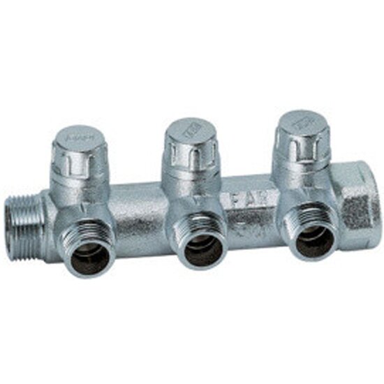 Коллектор Far 1" на 3 отвода 3/4"EU c вставкой под уплотнение , запорно-балансировочный