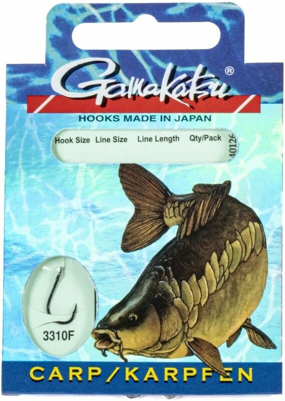 Крючки для рыбалки с поводком металлические набор на щуку и сома, Gamakatsu Booklet CARP 3310F разм. 04-0.28мм 60см 10шт, снасти карповые летние Япония