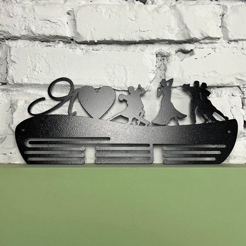 Медальница "Я люблю танцы" черная, 14 см х 35 см, для хранения медалей, 1 шт.