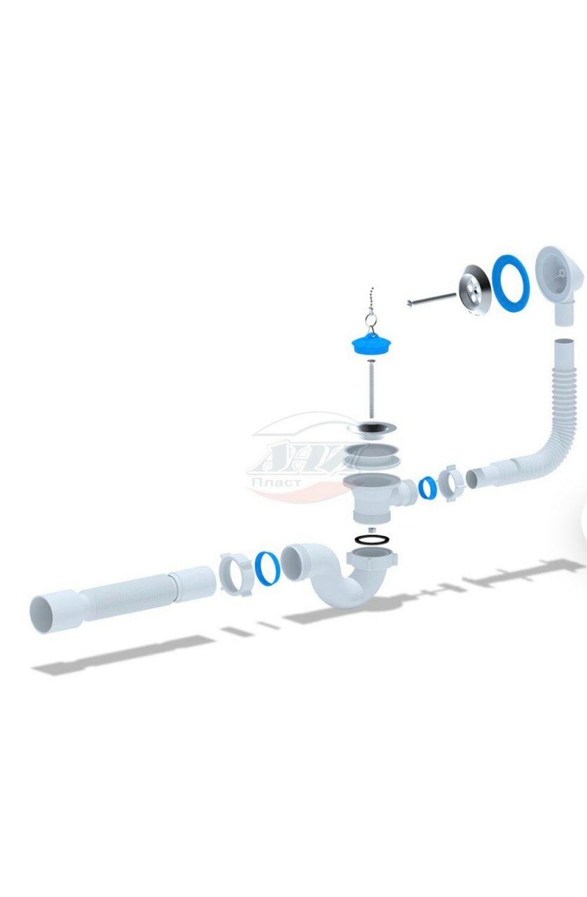 Сифон для ванны АНИ Пласт Россия 1 1/2" с выпуском и переливом 40х50 Е155