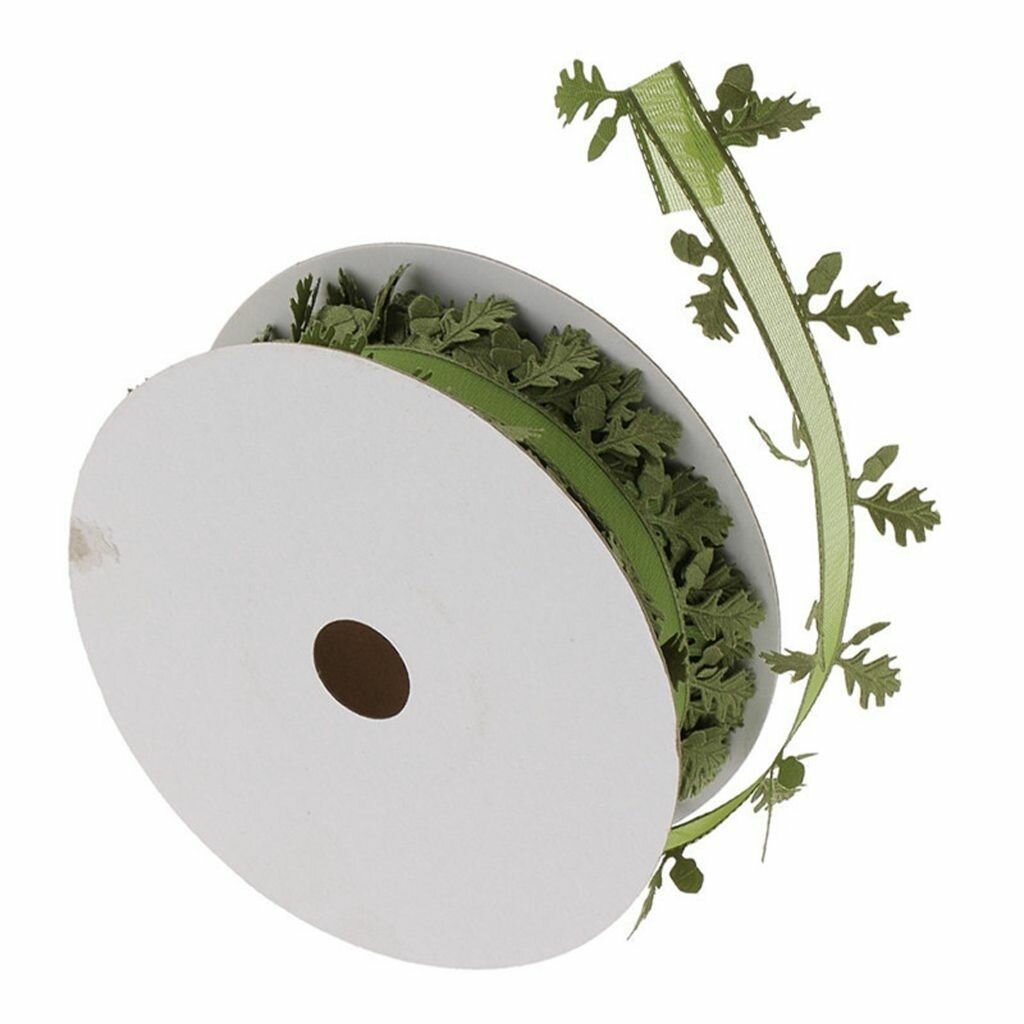 Набор для шитья,20 м тисненная лента с листьями - зеленый, 1 рулон