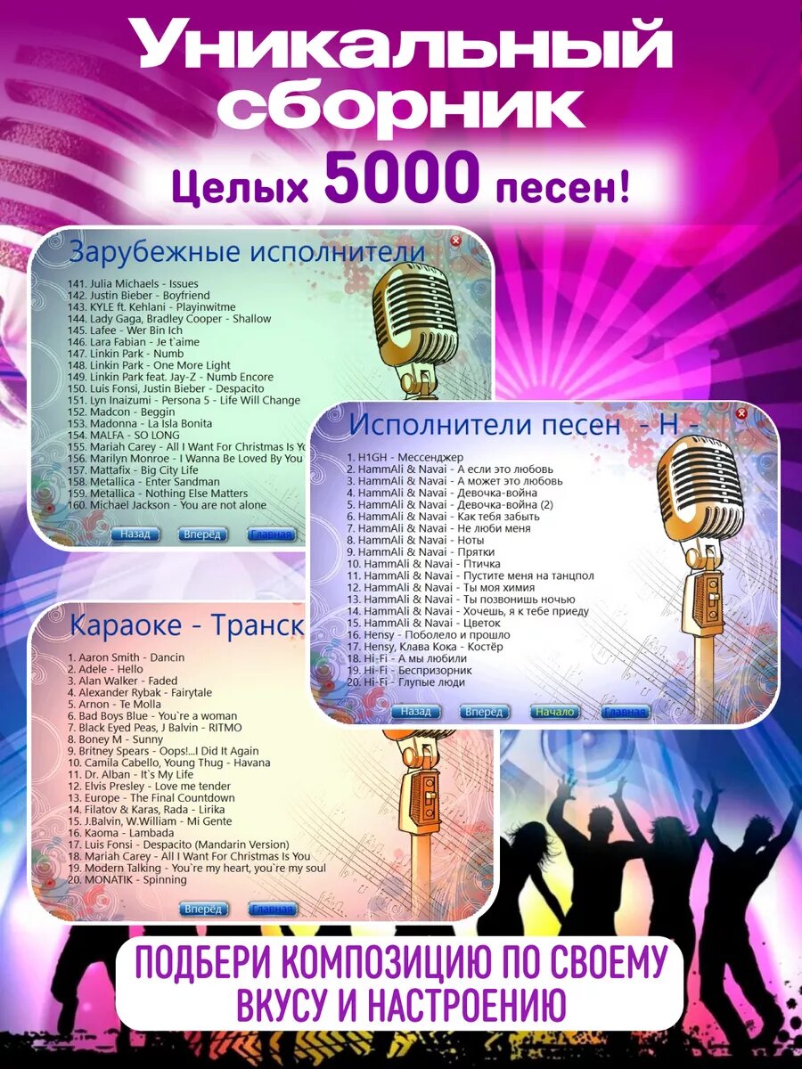 Флешка USB " Караоке " лучшее, диск 5000 песен, 64 ГБ, черный — фото 1